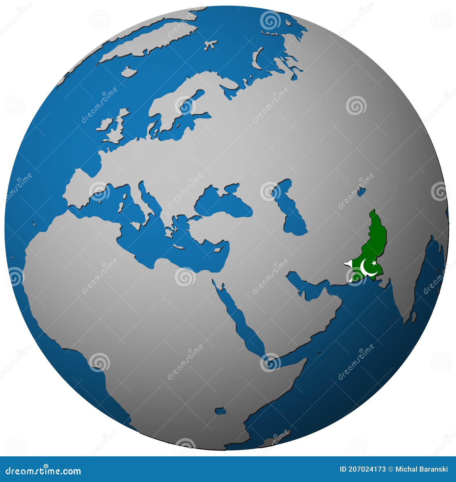 Pakistan flag on globe map stock illustration. Illustration of ...
