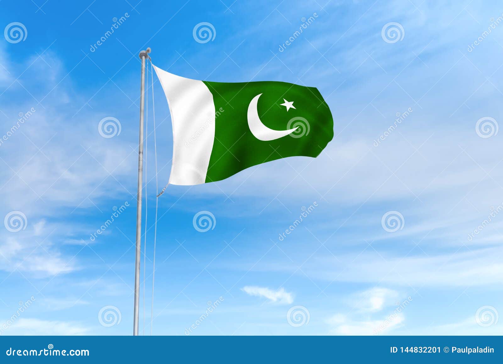 Pakistan Flag Over Blue Sky Background Stock Illustration ...