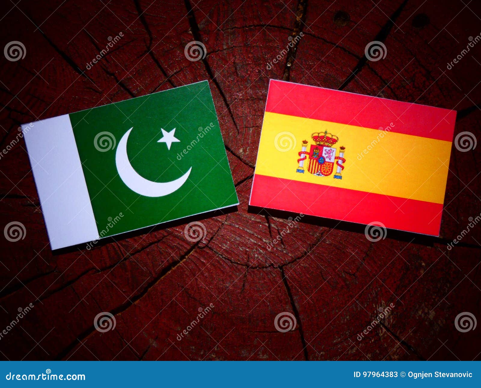 Pakistan Flag with Spanish Flag on a Tree Stump Stock Image - Image of ...