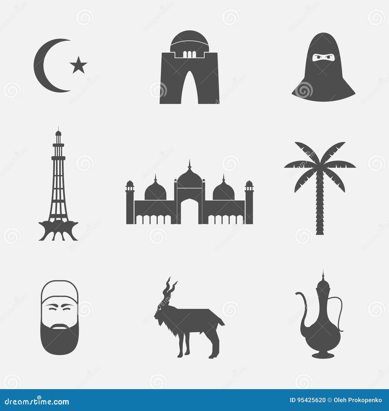 Pakistan. Icons travel set stock vector. Illustration of islamabad ...