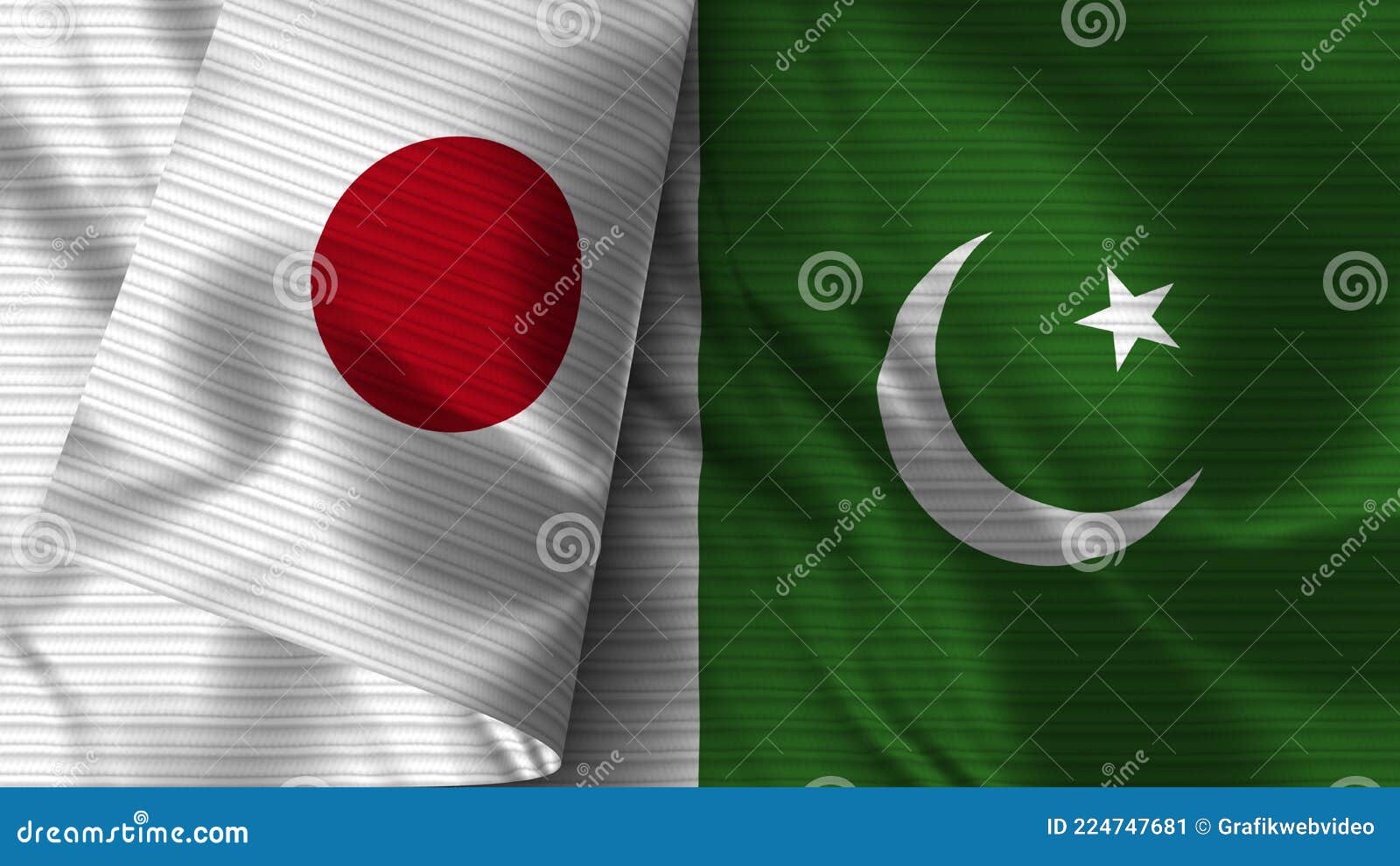 Pakistan and Japan Realistic Flag â€“ Fabric Texture Illustration Stock ...