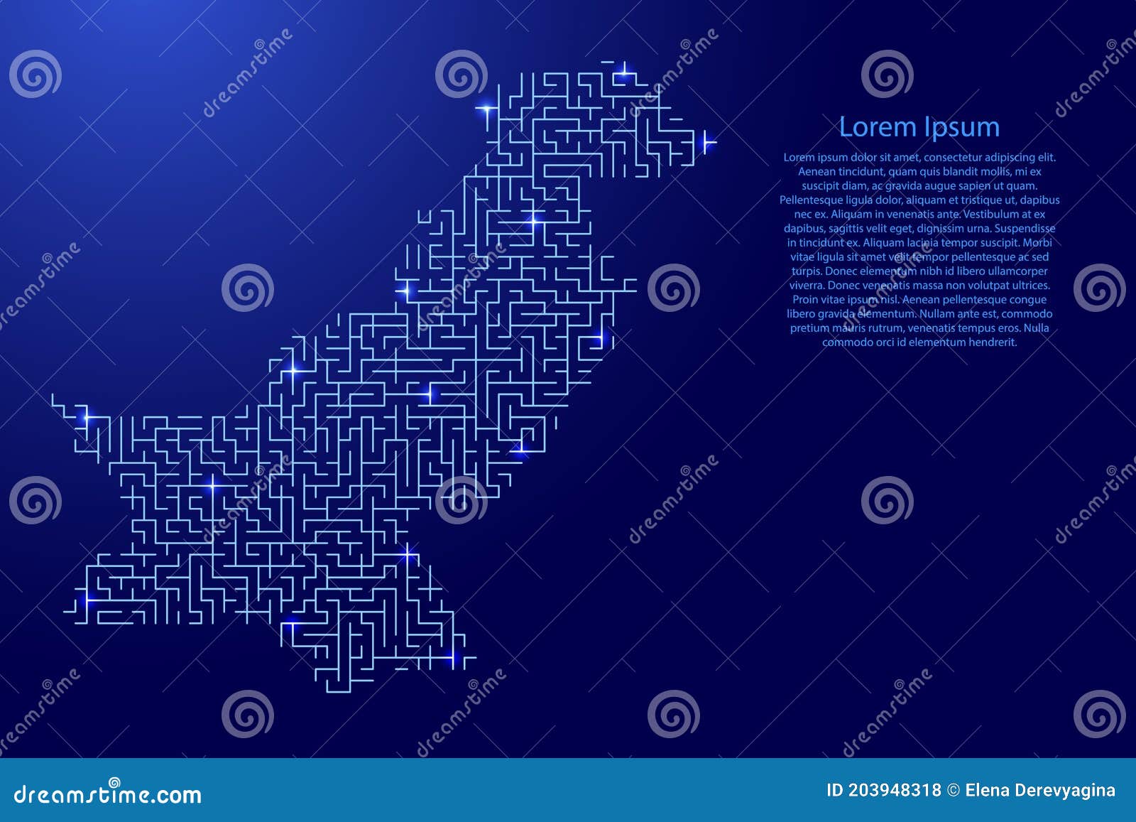 Pakistan Map from Blue Pattern of the Maze Grid and Glowing Space Stars ...