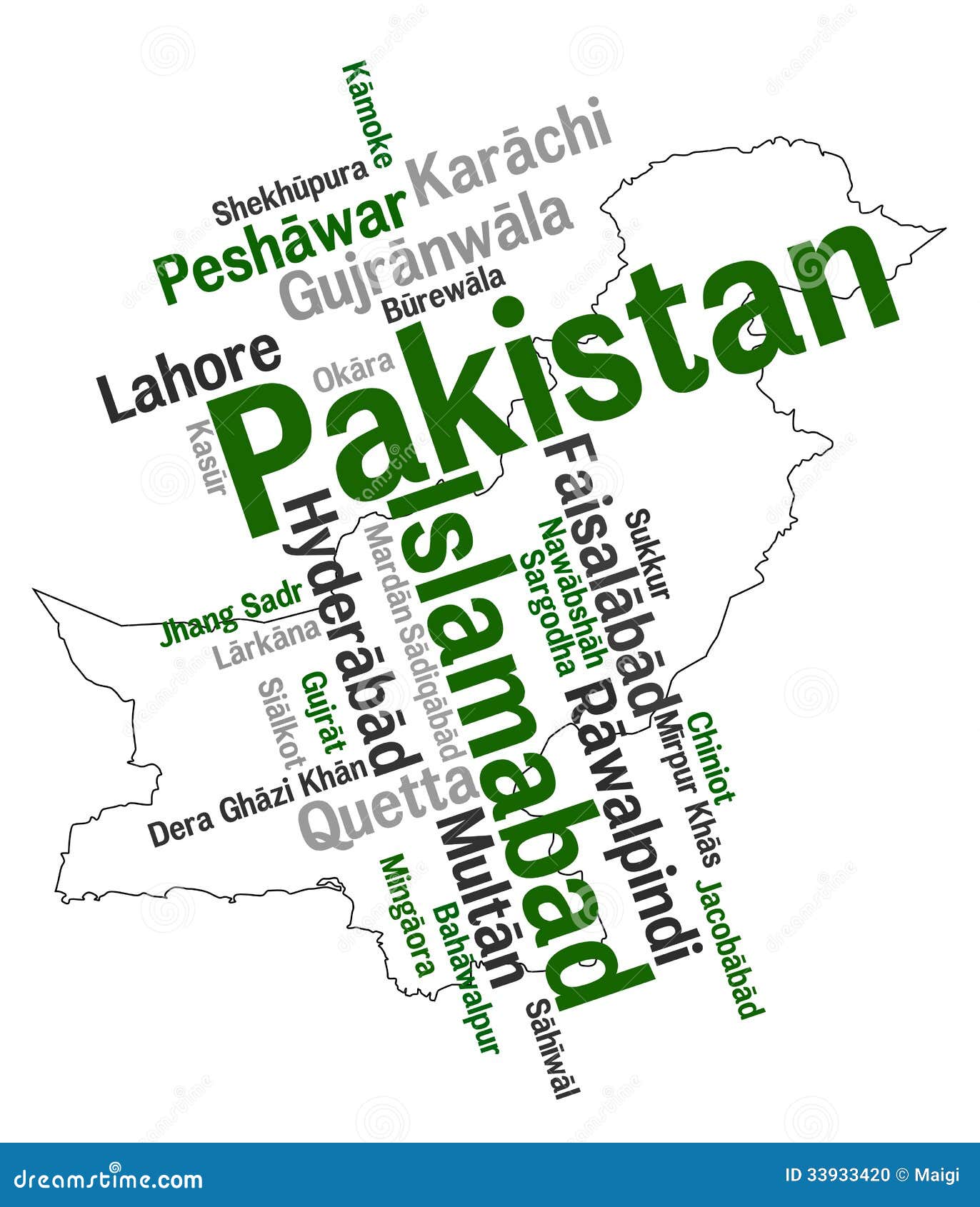Pakistan Map And Cities Stock Photo - Image: 33933420