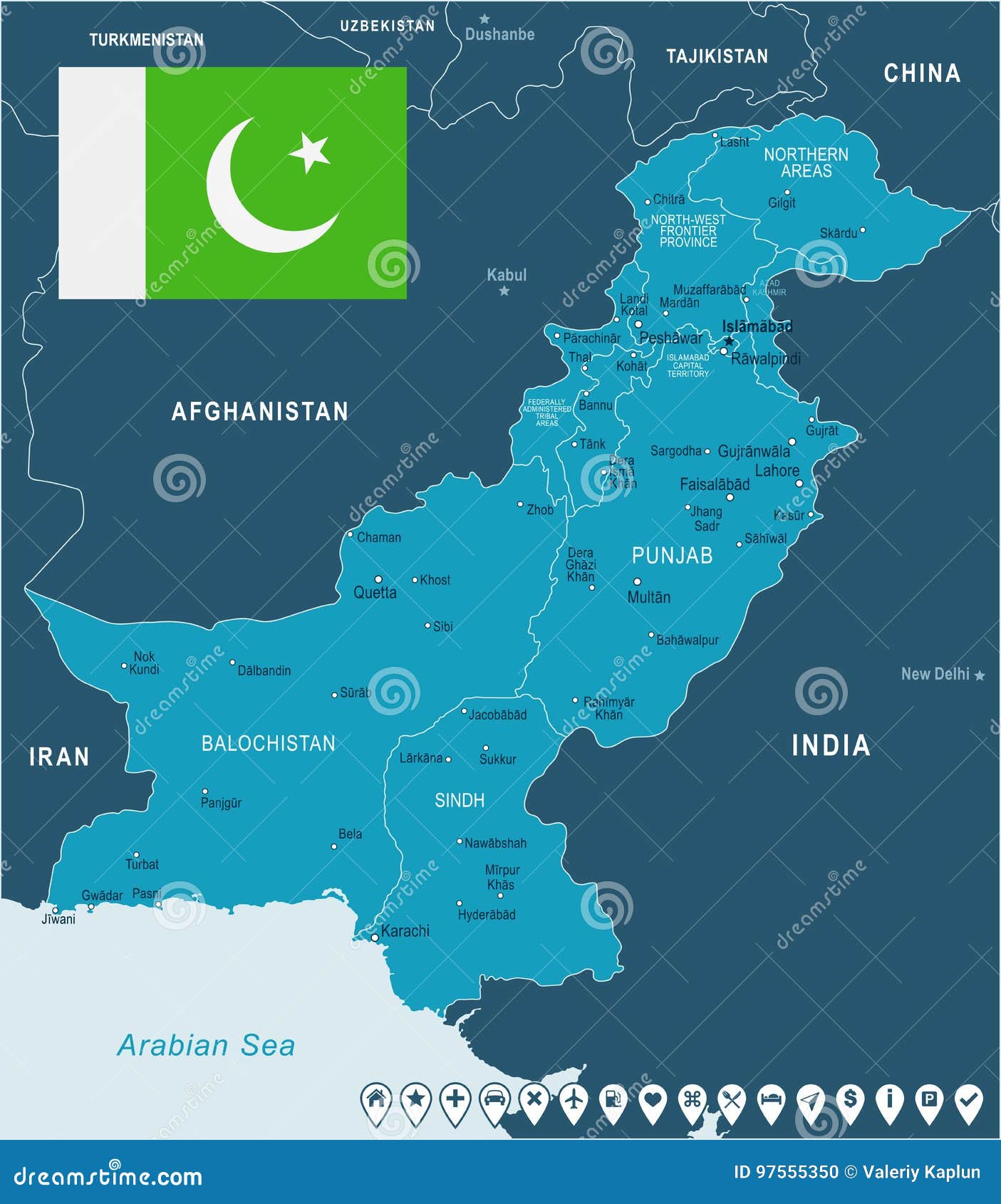 Pakistan - Map and Flag Illustration Stock Illustration - Illustration ...