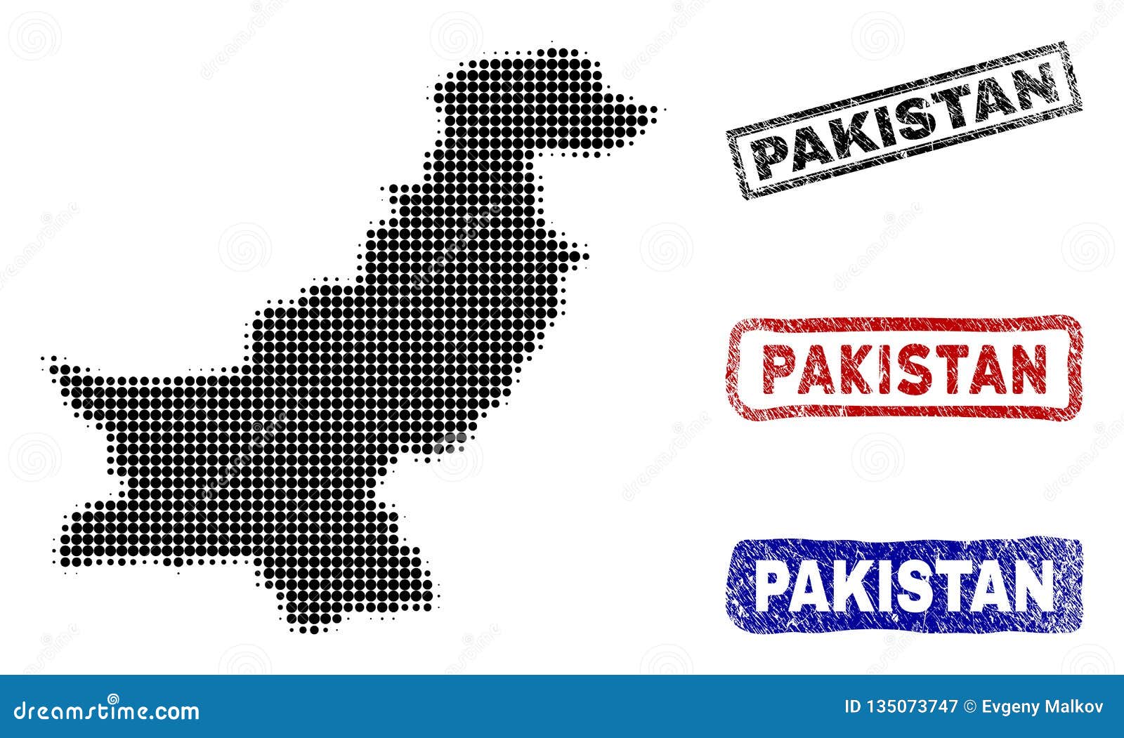 Pakistan Map in Halftone Dot Style with Grunge Title Stamps Stock ...