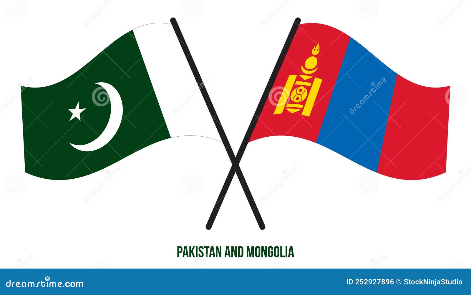 Pakistan And Mongolia Flags Crossed And Waving Flat Style Official