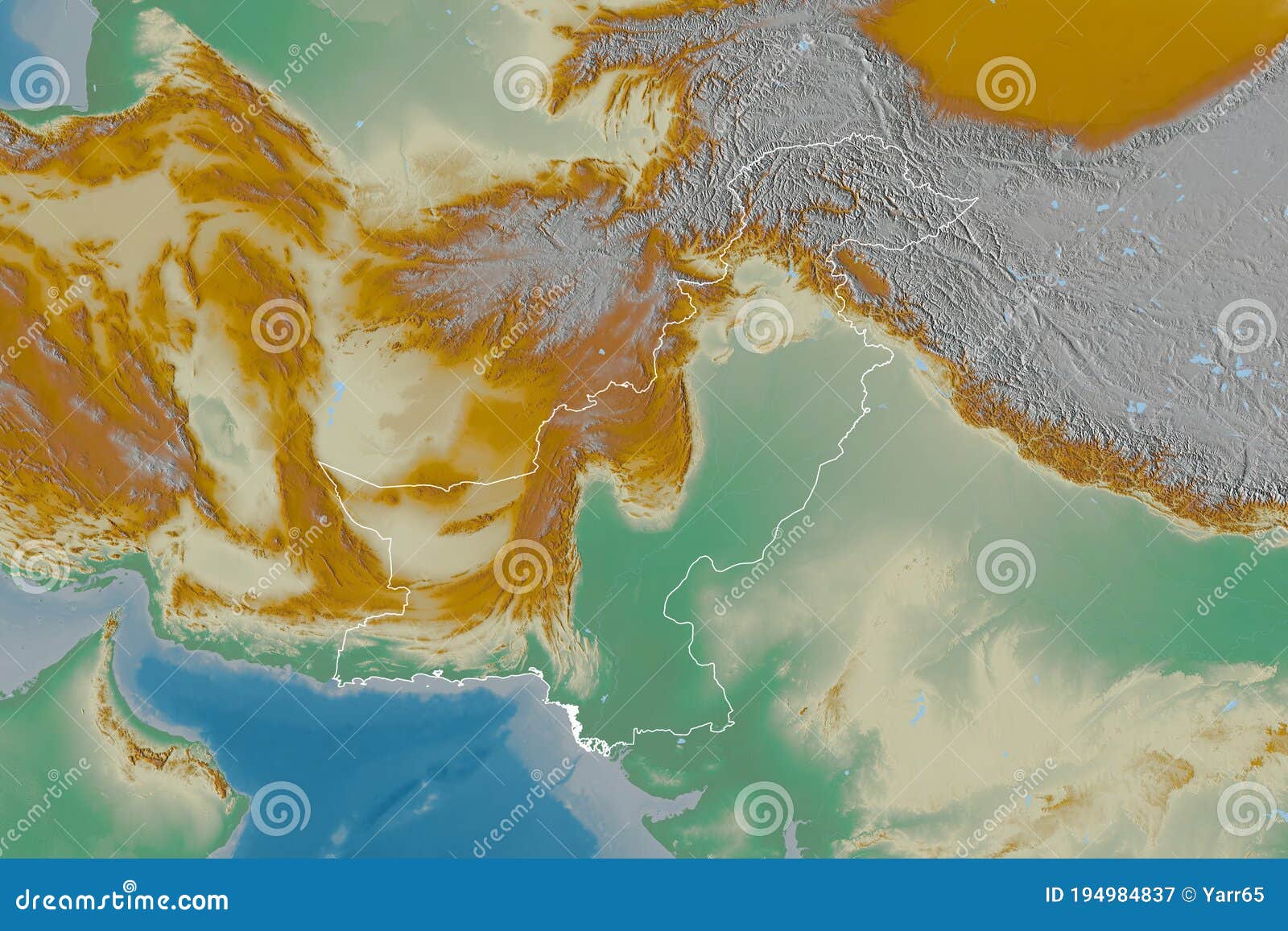Pakistan outlined. Relief stock illustration. Illustration of region ...