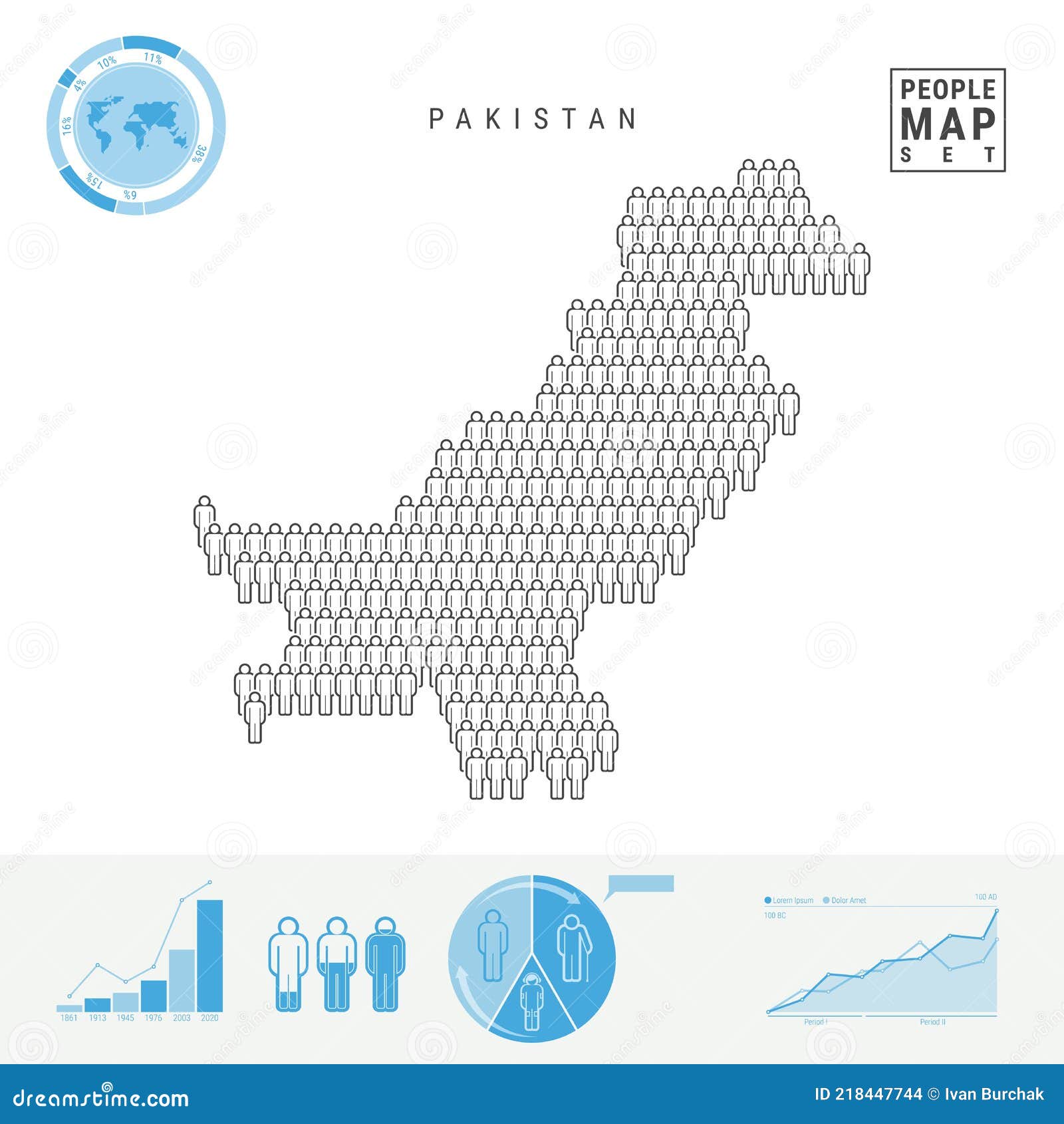 Pakistan People Icon Map. Stylized Vector Silhouette of Pakistan ...
