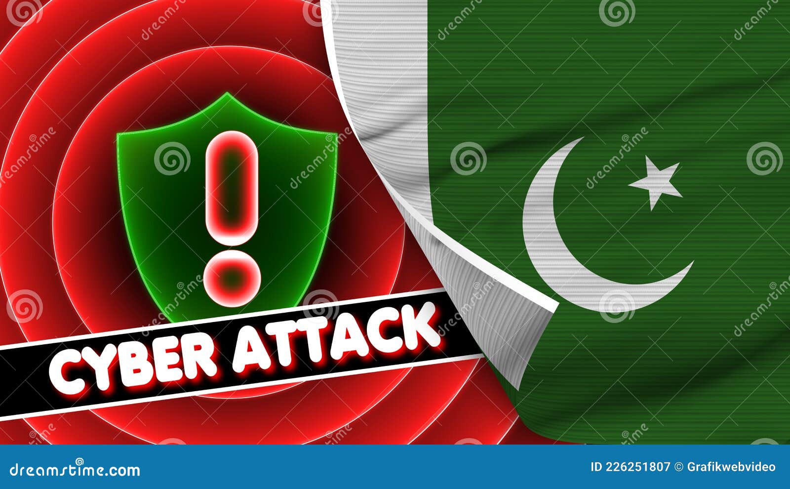 Pakistan Realistic Flag with Cyber Attack Title Fabric Texture 3D ...