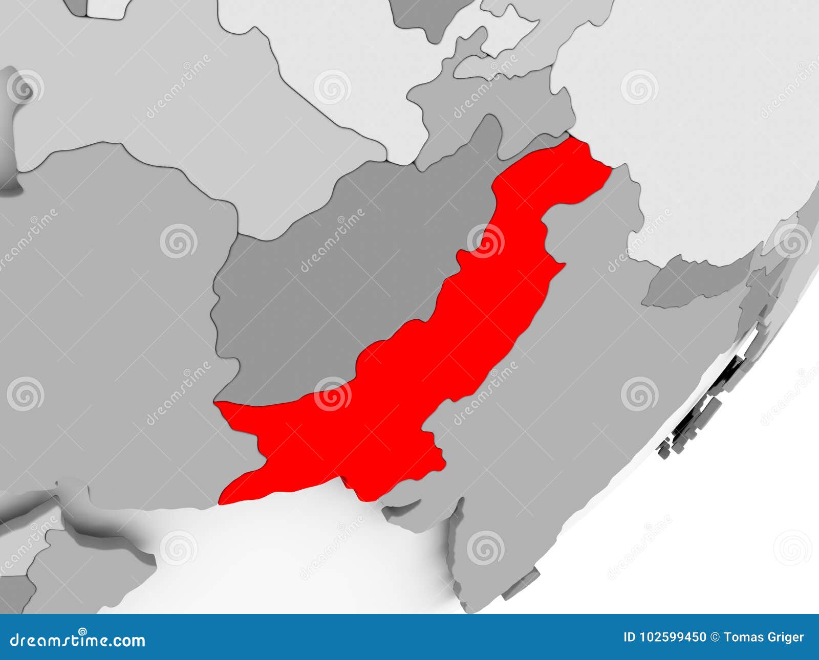 Pakistan in Red on Grey Map Stock Illustration - Illustration of ...