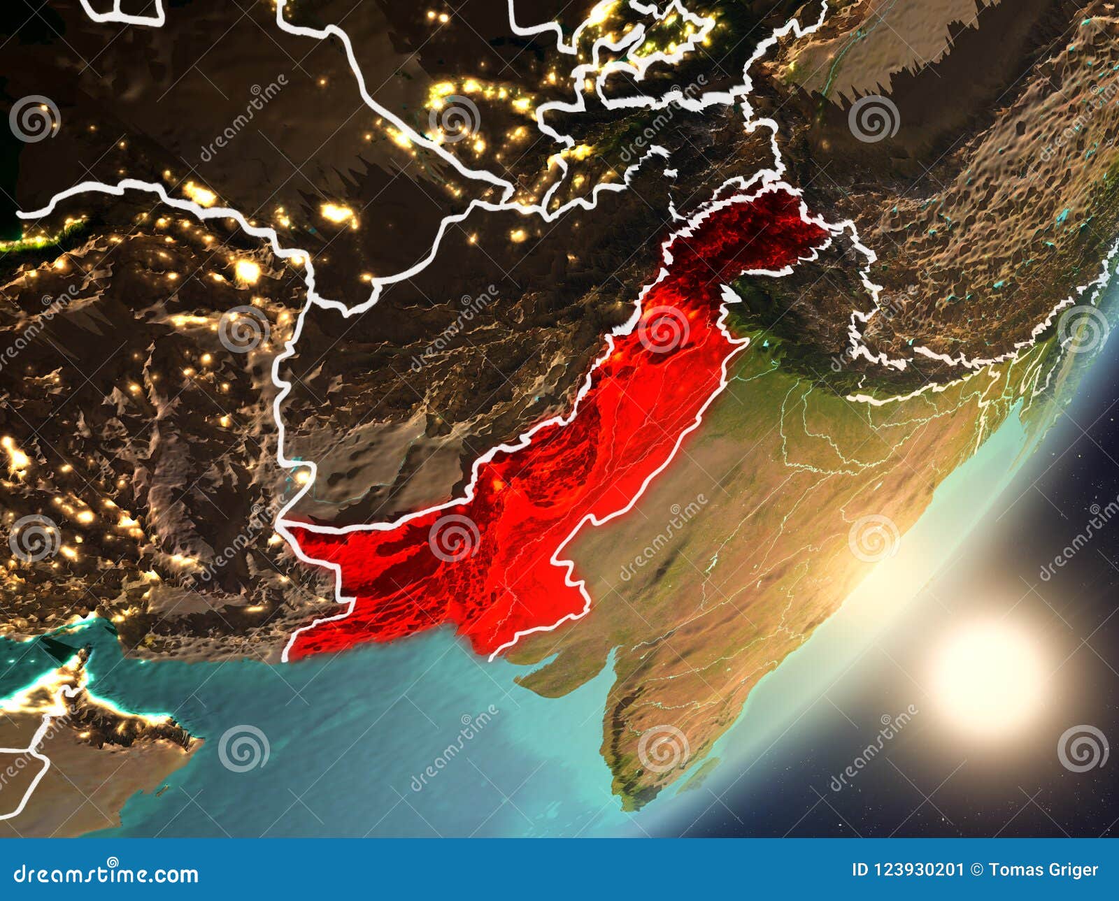 Sun Rising Above Pakistan from Space Stock Illustration - Illustration ...