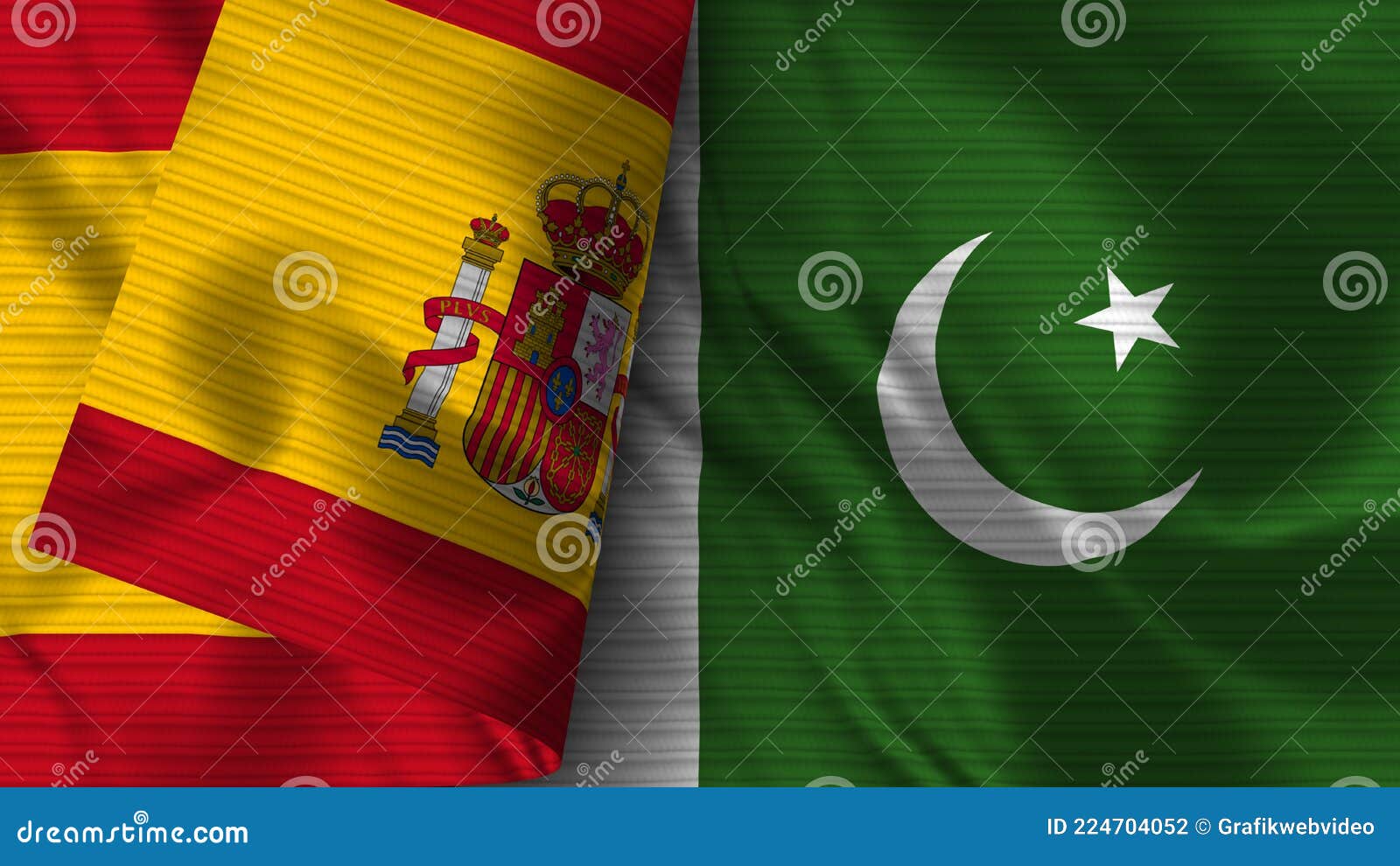 Pakistan and Spain Realistic Flag â€“ Fabric Texture Illustration Stock ...