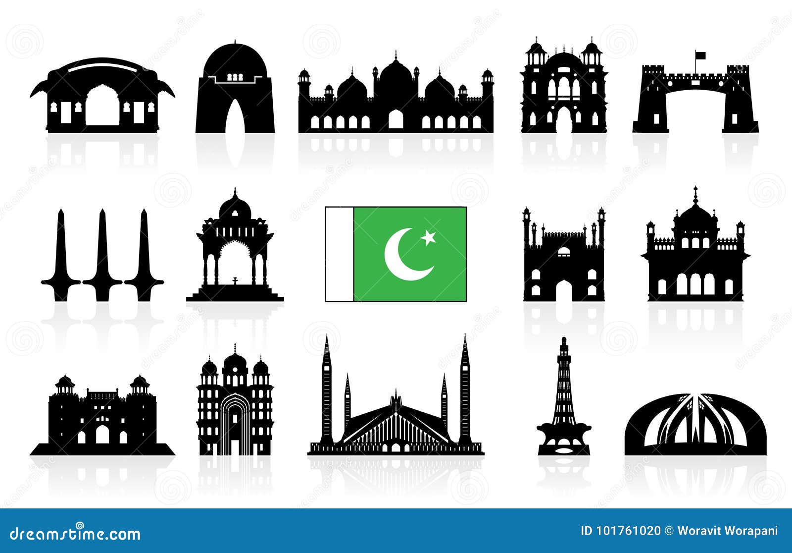 Pakistan Travel Landmarks Icon Set. Stock Vector - Illustration of ...