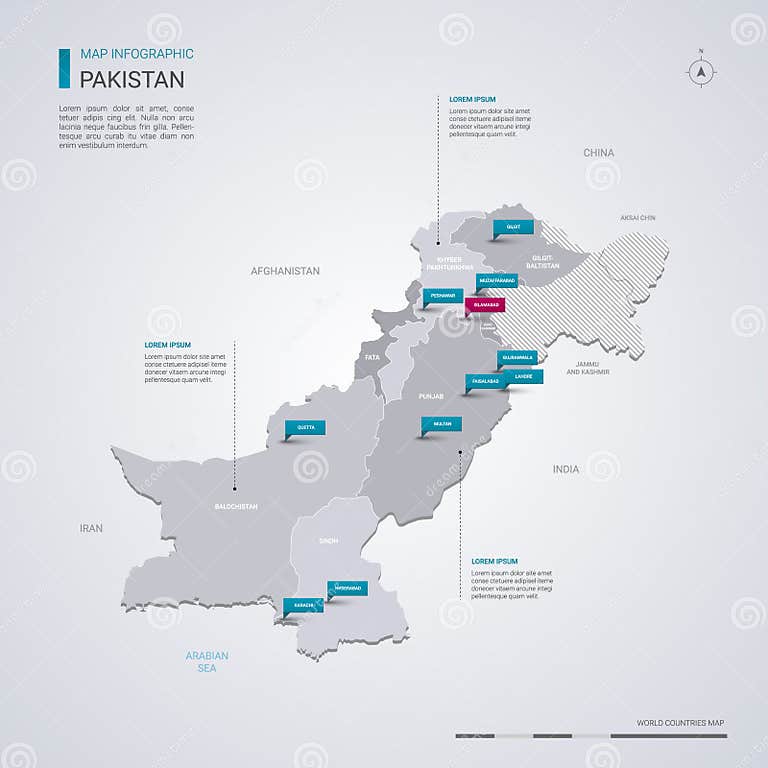 Pakistan Vector Map with Infographic Elements, Pointer Marks Stock ...