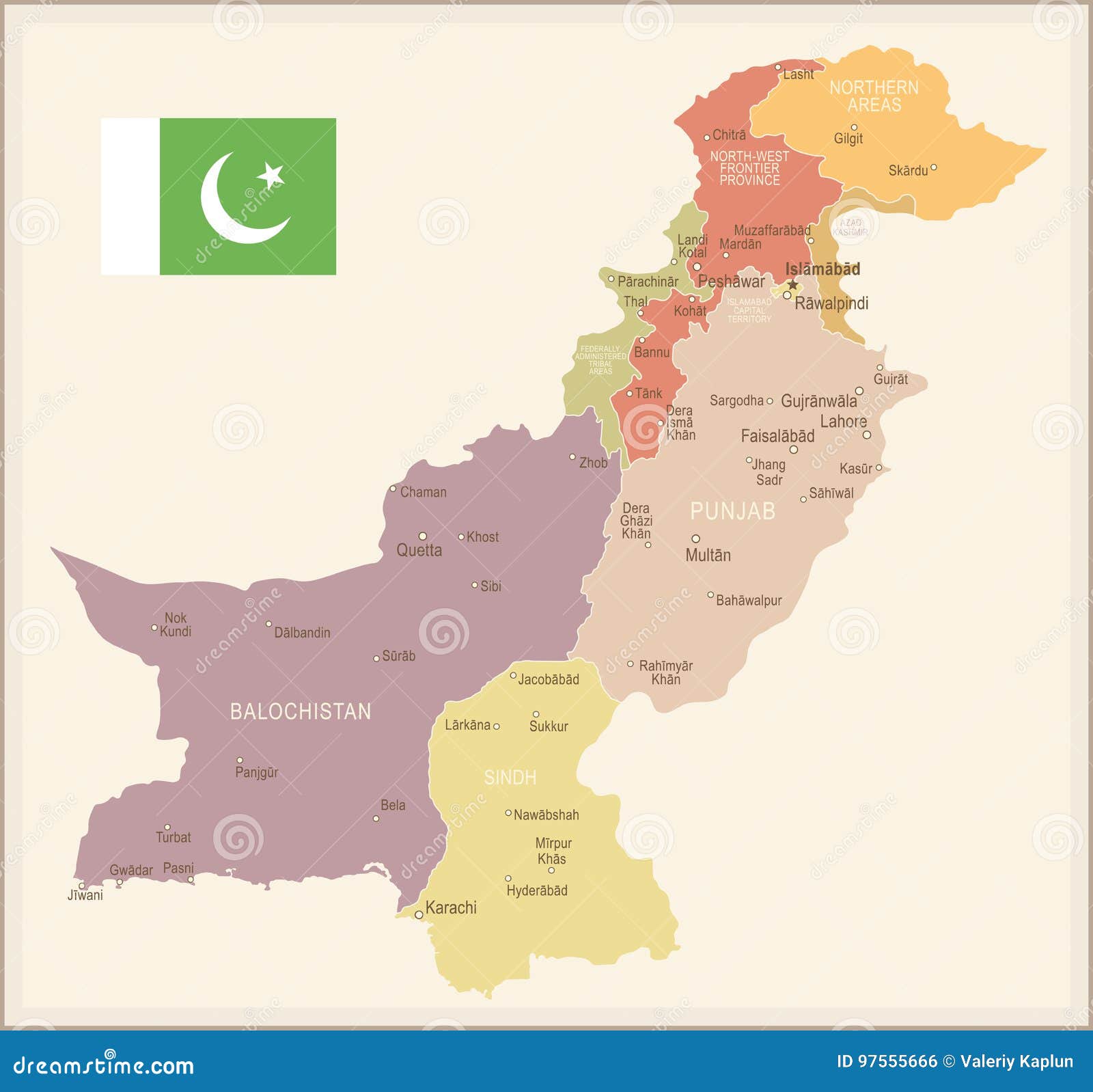 Pakistan - Vintage Map and Flag - Illustration Stock Illustration ...
