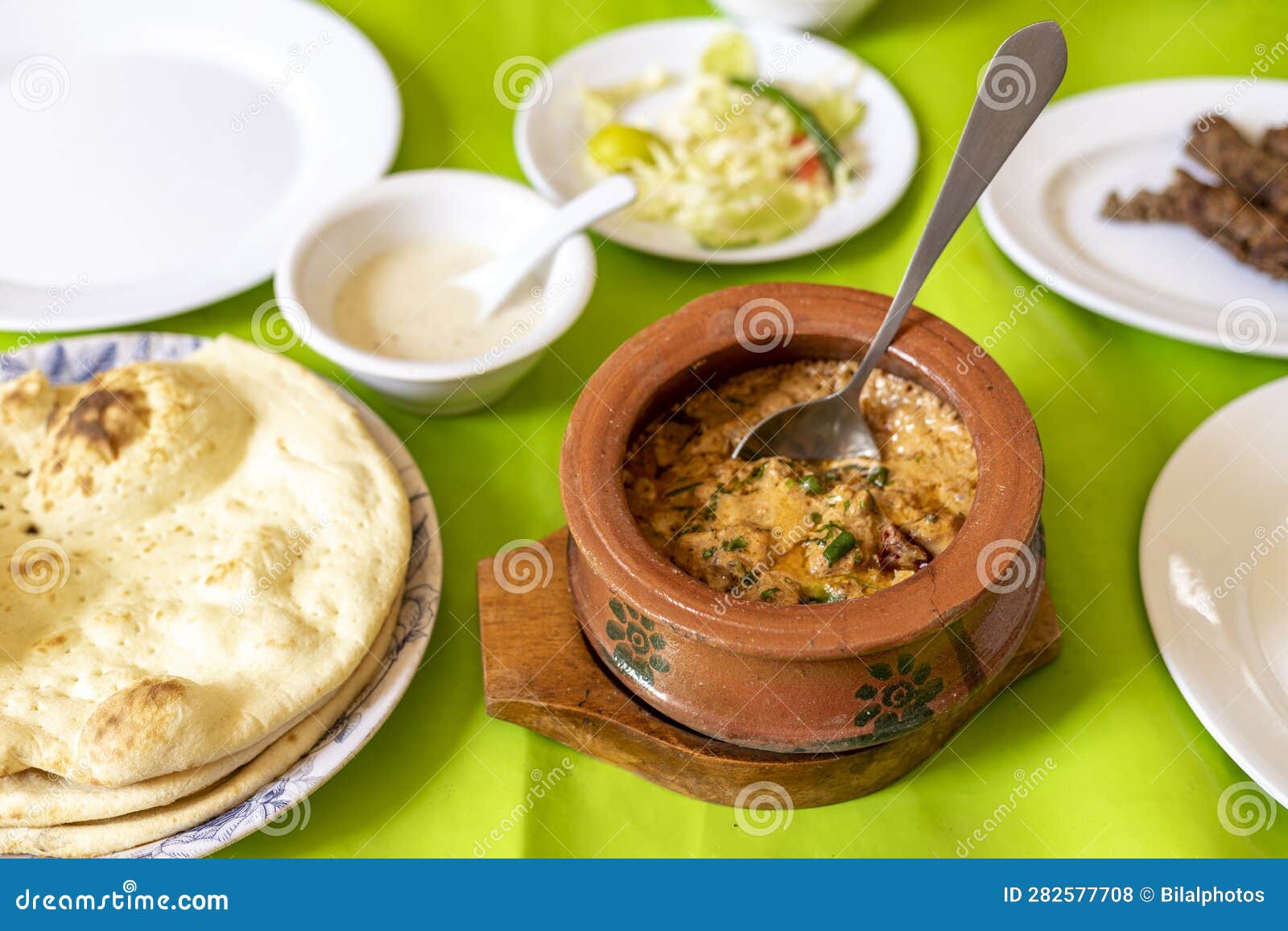 Pakistani Chicken Spicy Marka Handi with Cream Top View Stock Photo ...