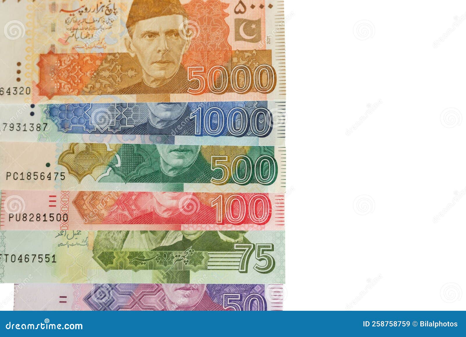 Pakistani Currency Banknotes from High To Lower Denomination Set in ...