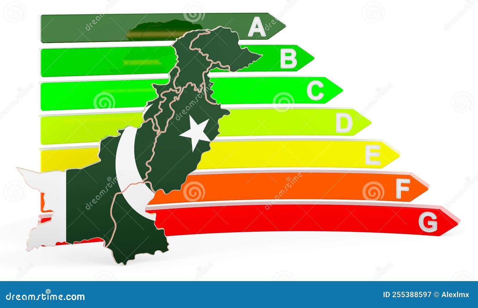 Pakistani Map with Energy Efficiency Rating, 3D Rendering Stock ...