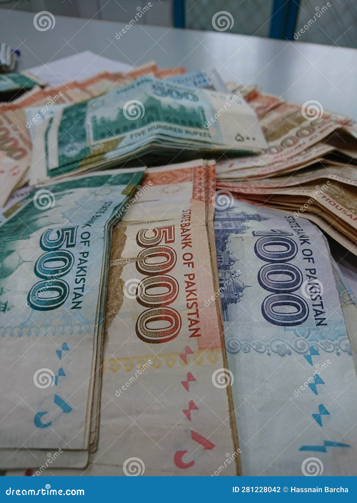 Pakistani Rupees Bank Notes 500,1000 and 5000 on the Table in the ...