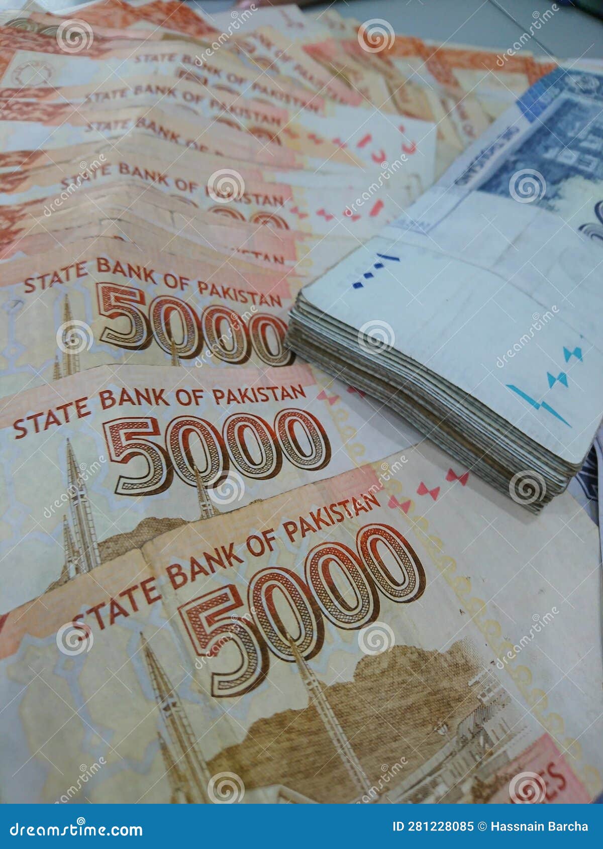 Pakistani Rupees Bank Notes 500,1000 and 5000 on the Table in the ...