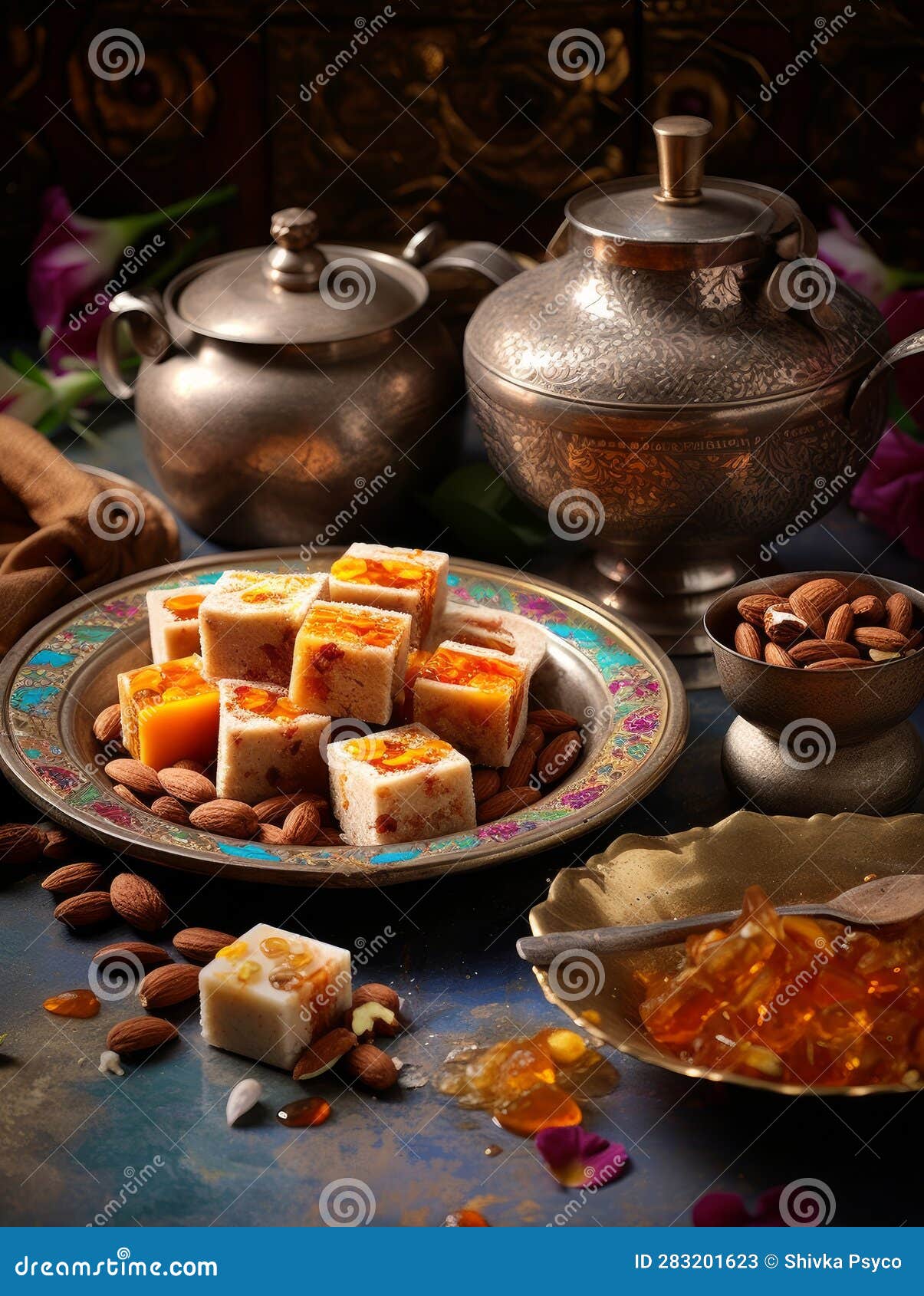 Pakistani Sweets Food on Traditional Plate Stock Image - Image of ...