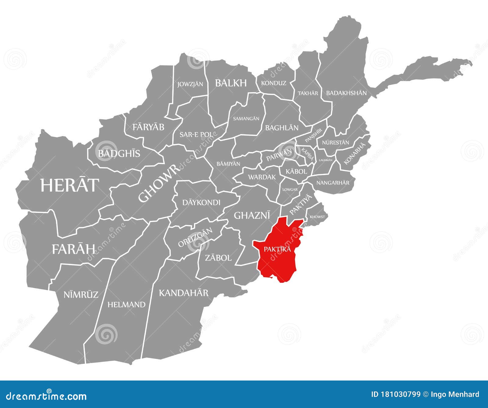 Paktika Red Highlighted in Map of Afghanistan Stock Vector ...