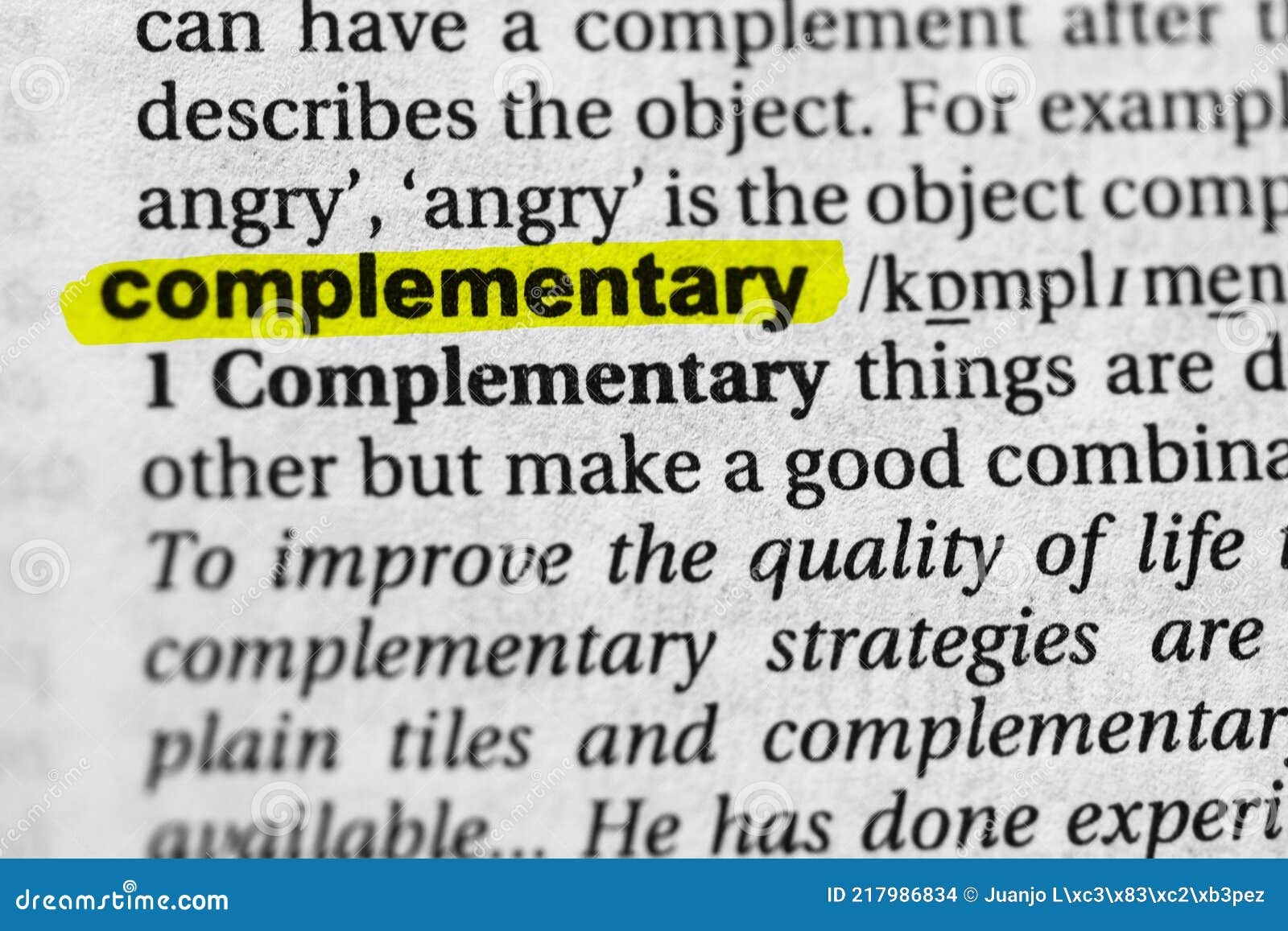 Palabra Destacada Concepto Complementario Y Significado Foto de archivo ...