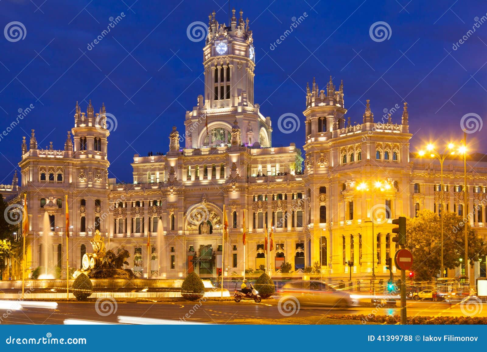 Palace of Communication in Evening. Madrid, Spain Stock Photo - Image ...