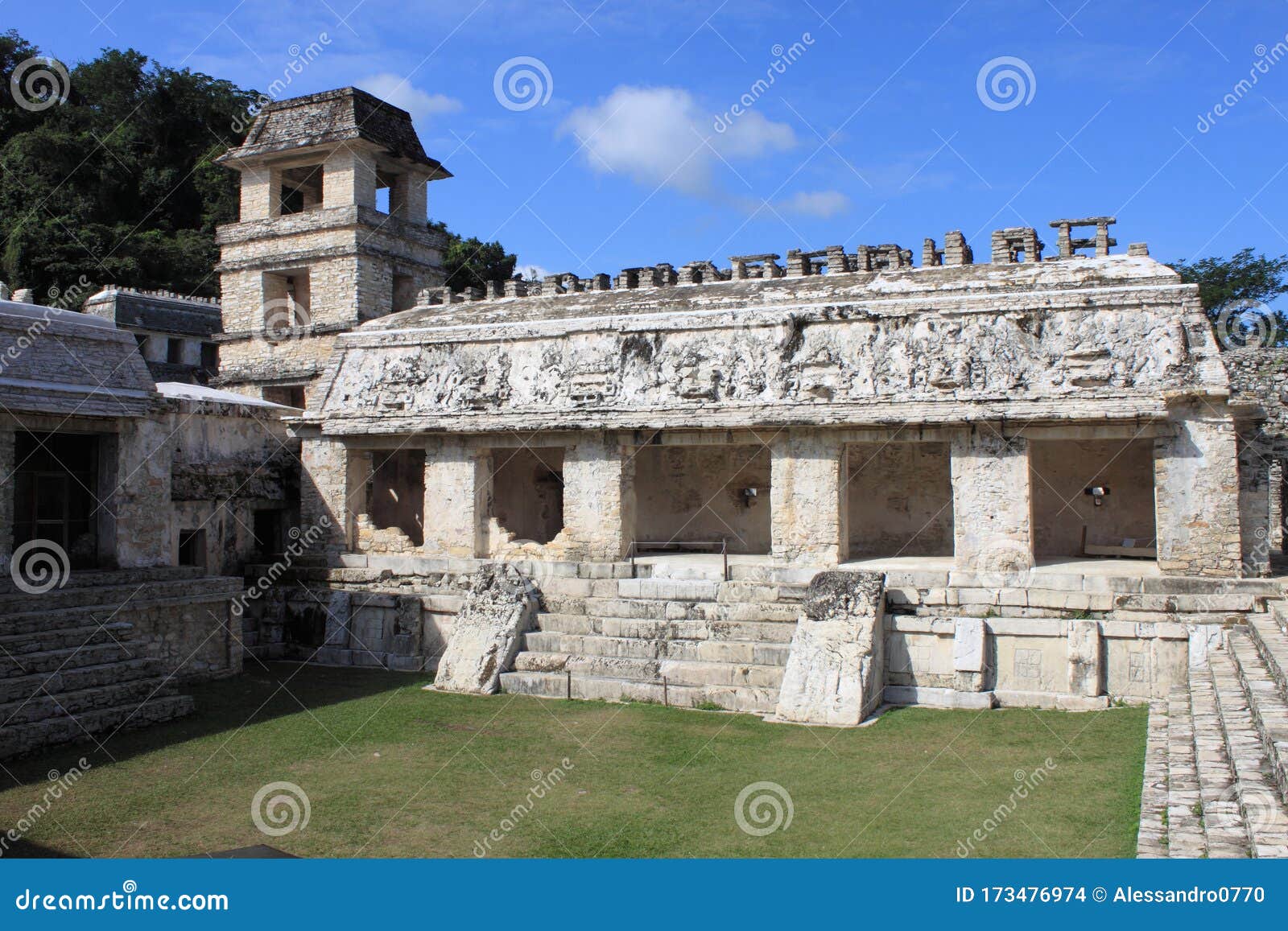 The Palace Complex in Palenque Stock Photo - Image of attraction ...