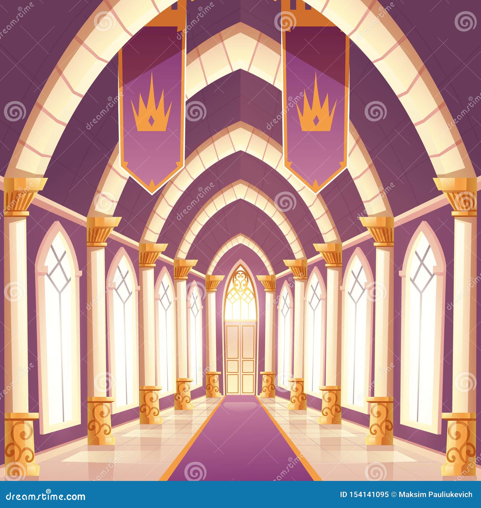 Palace Hall, Castle Column Empty Corridor Interior Stock Vector ...