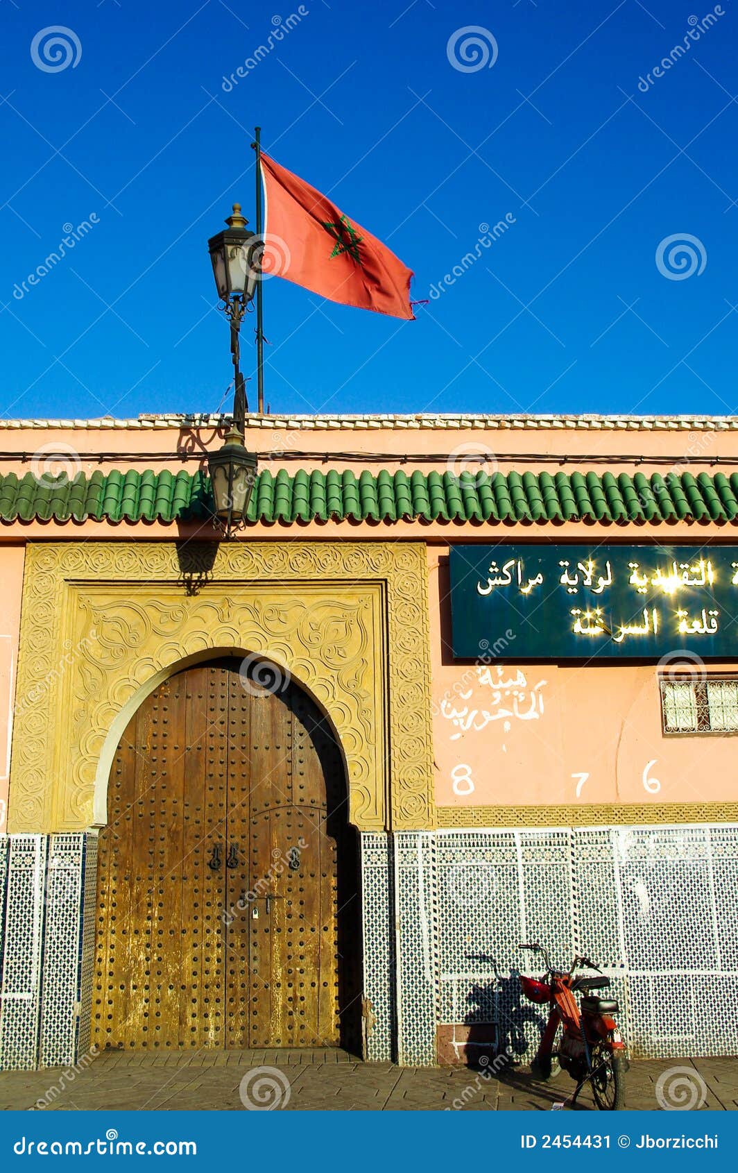 Palace with Moroccan Flags in Stock Image - Image of vacation, journey ...