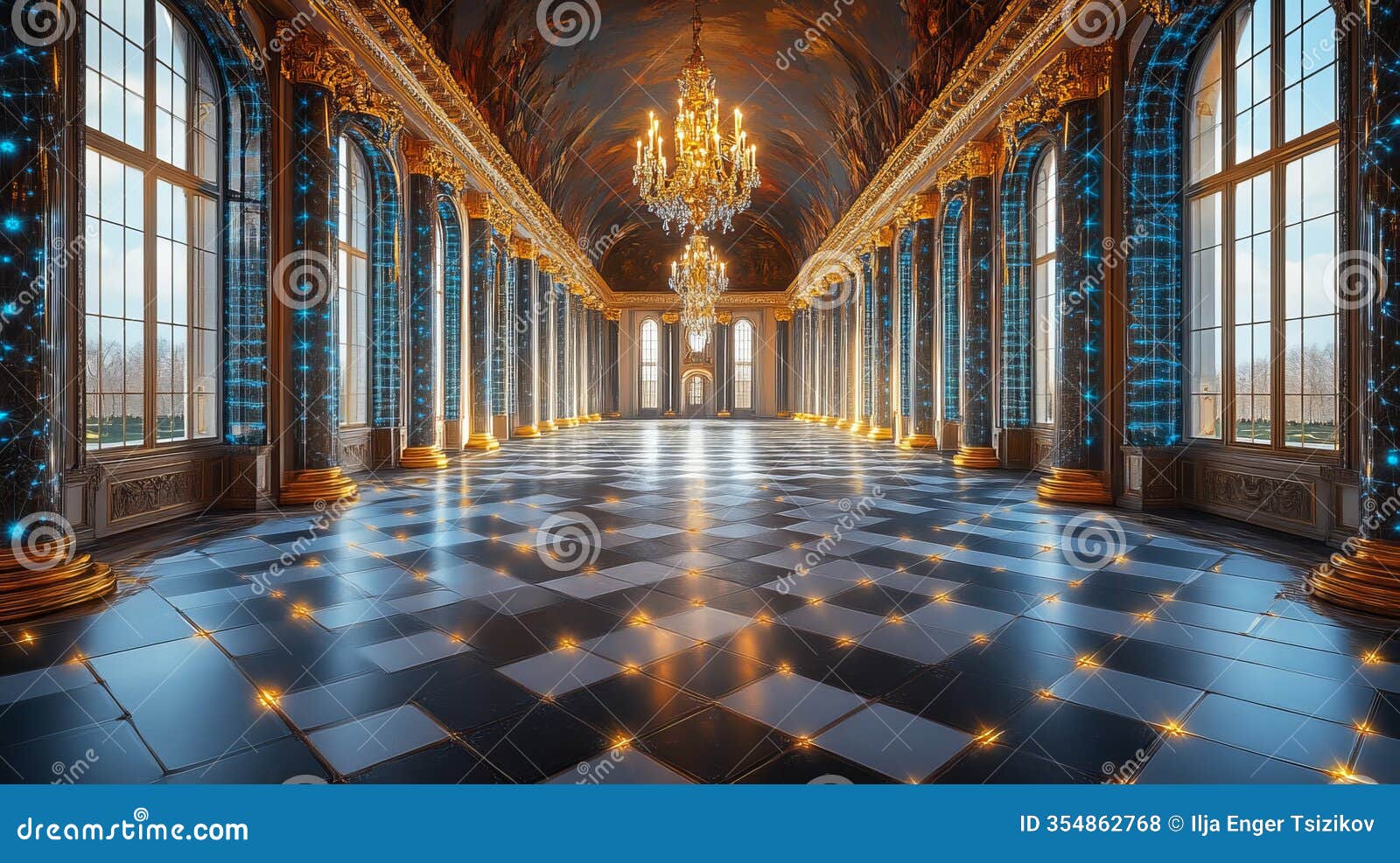 Palace of Versailles Digital Art, Palace Hall with Digital Network ...