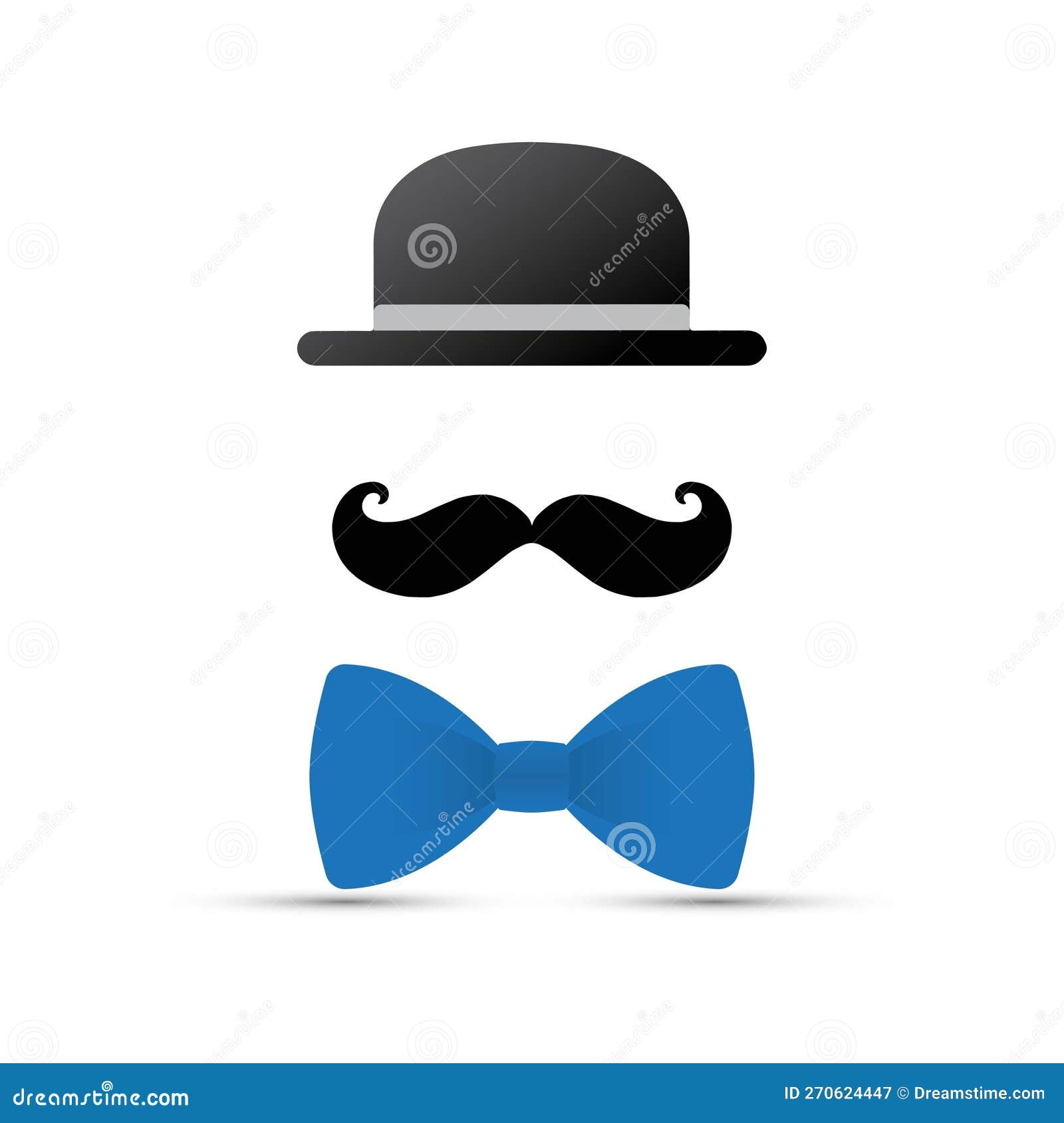 Black Mustache, Hat And Blue Bowtie On White Background Vector ...