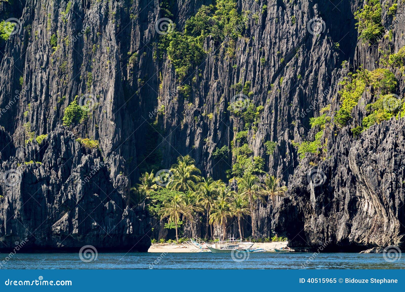 Palawan Beach and Limestone Cliffs Stock Image - Image of palm, island ...