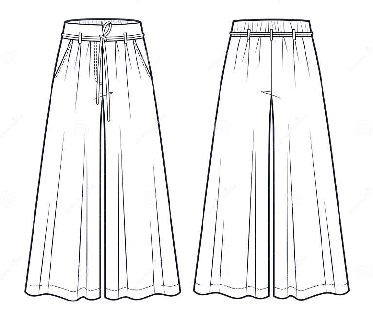 Palazzo Pants Fashion Flat Technical Drawing Template Stock Vector