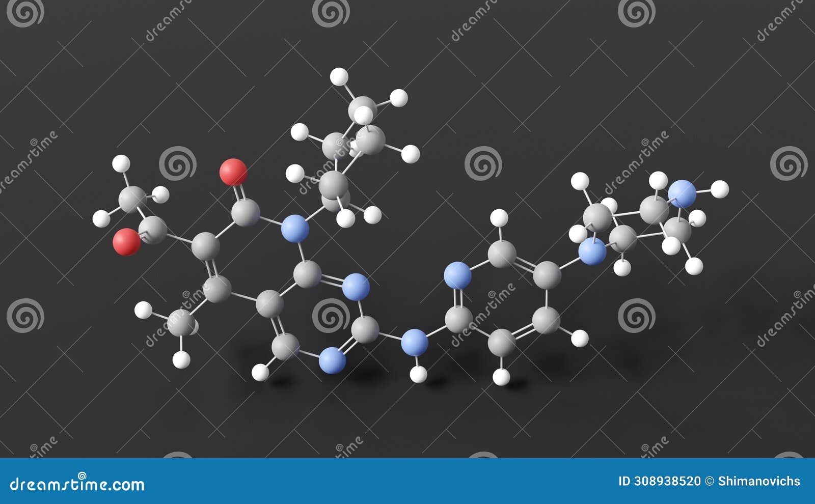 Palbociclib Molecular Structure, Antineoplastic Agents, Ball and Stick ...