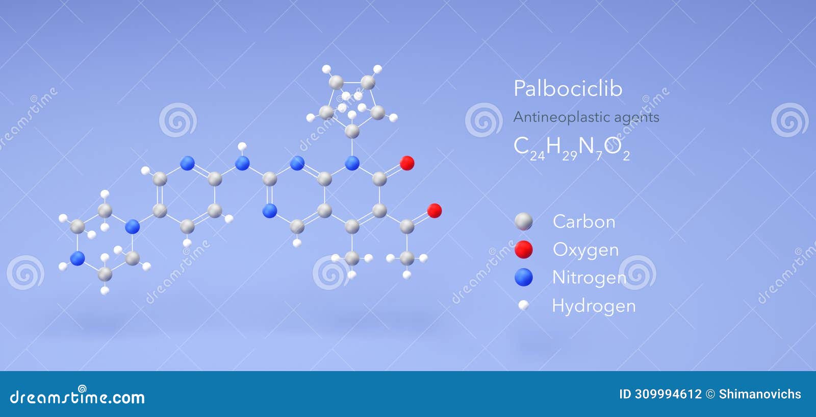 Palbociclib Molecule, Structural Chemical Formula, Ball-and-stick Model ...