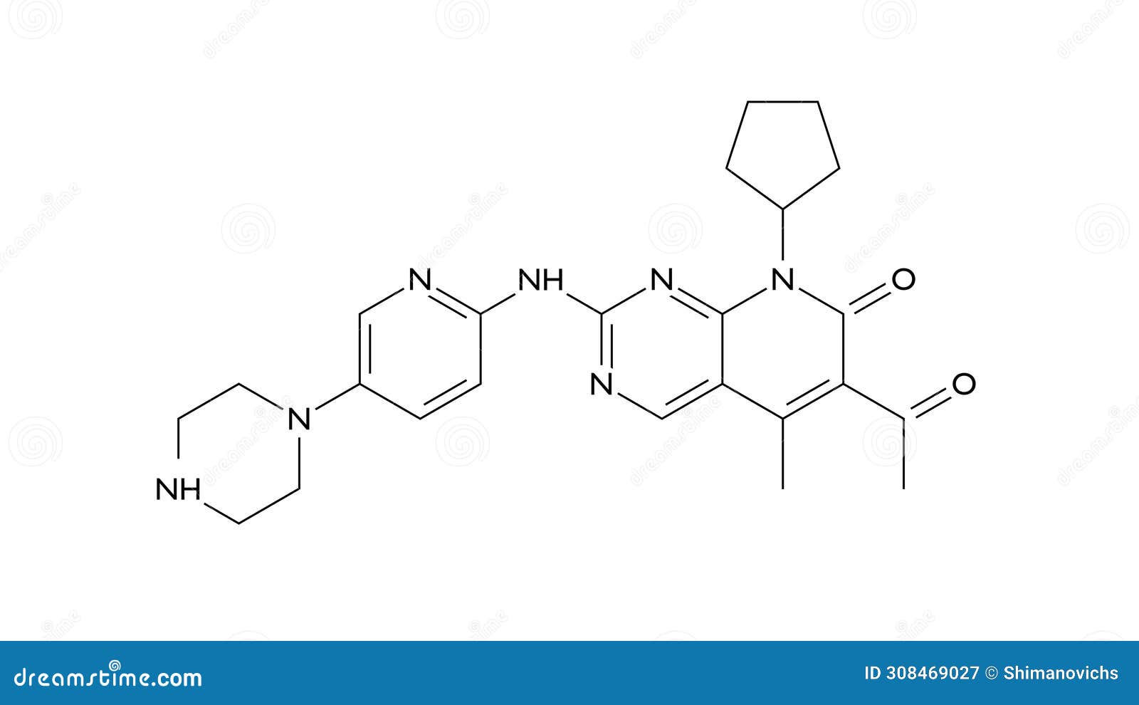 Palbociclib Molecule, Structural Chemical Formula, Ball-and-stick Model ...