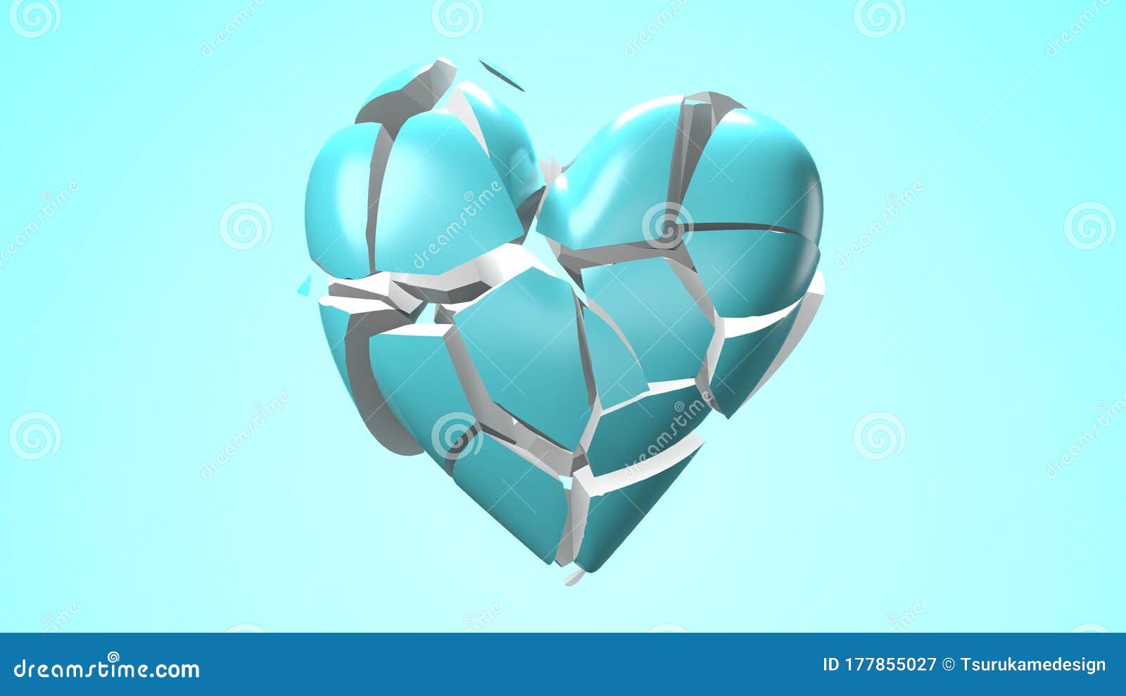 Pale Blue Broken Heart Objects in Pale Blue Background. Heart Shape ...