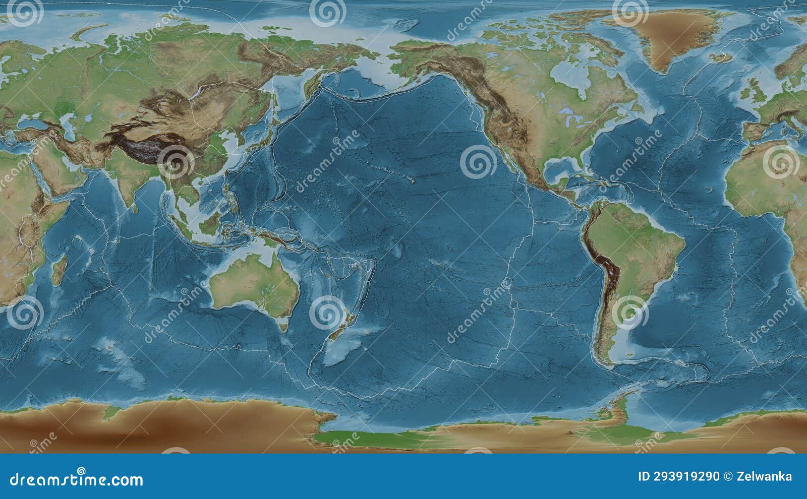 Pacific Plate - Global Map. Patterson Cylindrical. Topografic Stock ...