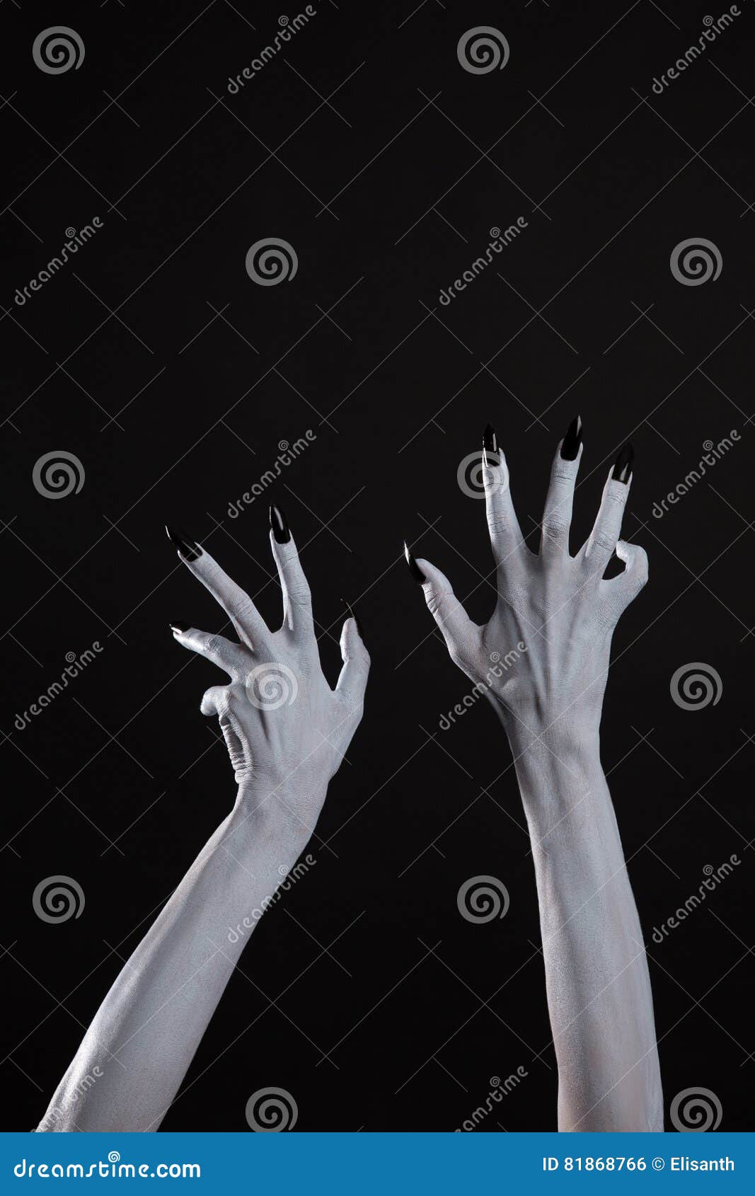 Pale Ghost Hands with Sharp Black Nails, Body Art Stock Photo - Image ...