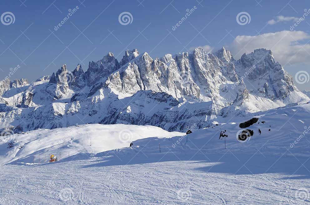 Pale Range and Ski-run, Dolomites Stock Photo - Image of winter ...