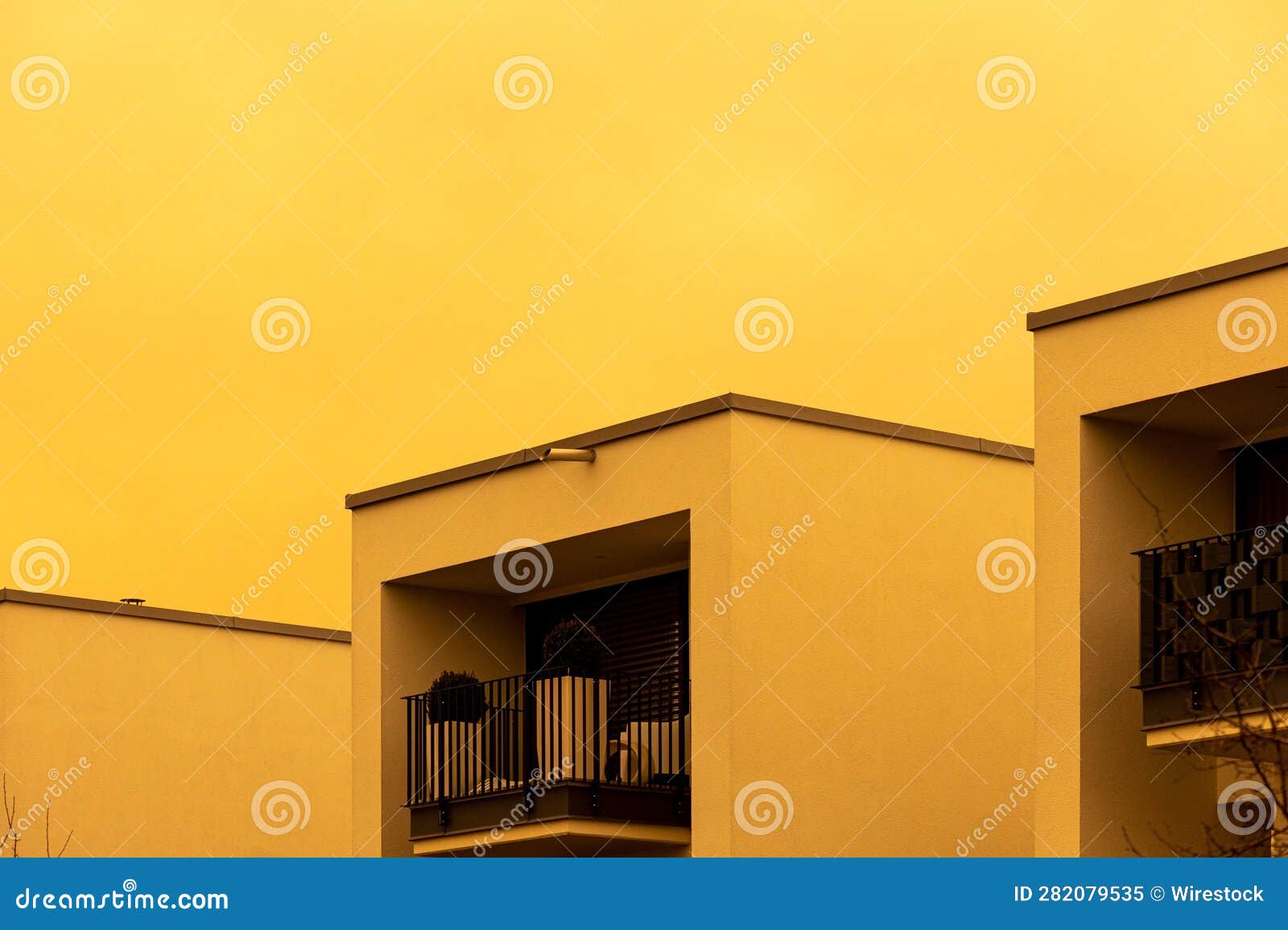 Pale Yellow Building with Two Baconies Stock Image - Image of time ...