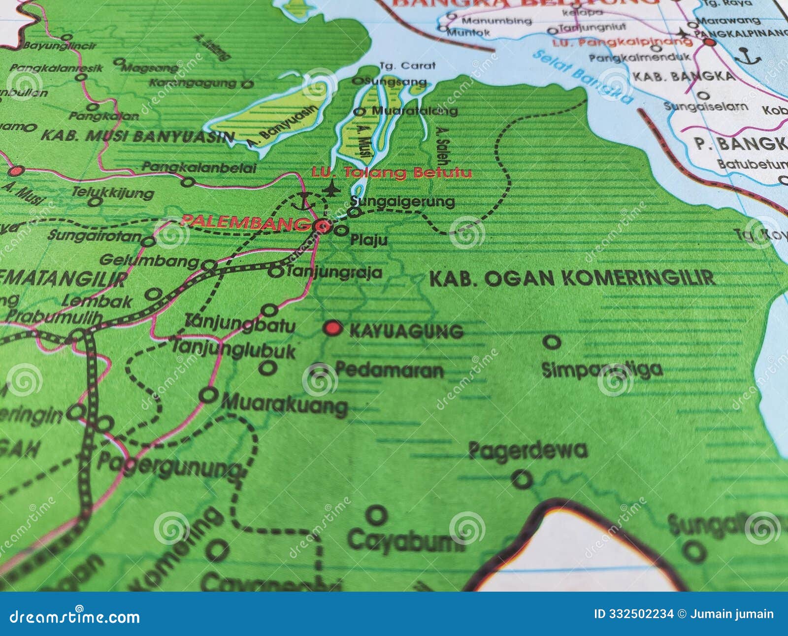 Palembang City Map and Major Cities Around it on Physical Map Stock ...