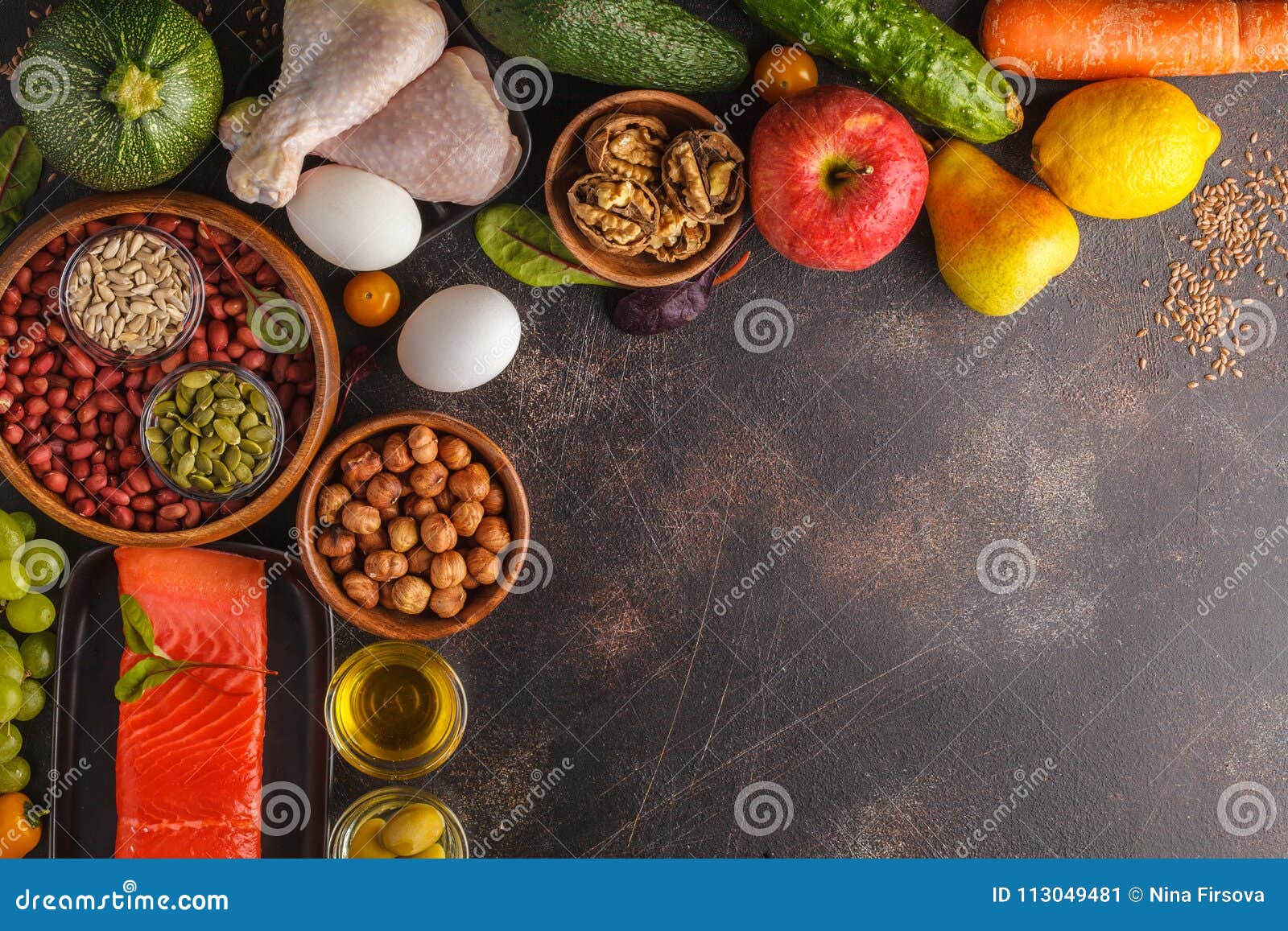 Paleo Diet Concept. Balanced Food Frame Background Stock Image - Image ...