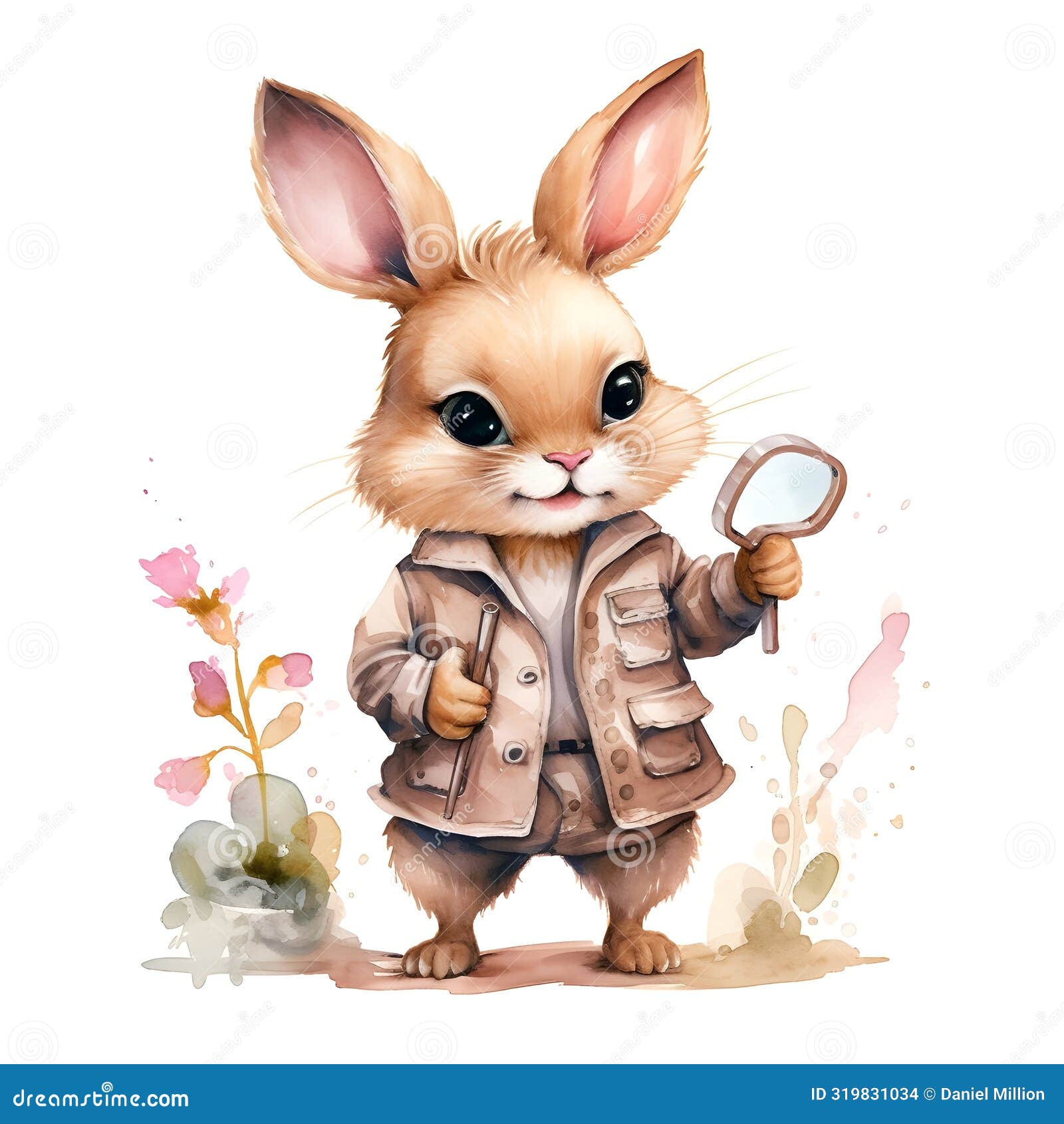 Paleontologist Cute Bunny Blue Cute Bunny Watercolor Royalty-Free Stock ...