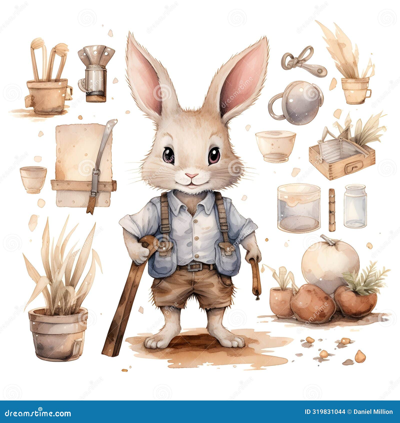 Paleontologist Cute Bunny Blue Cute Bunny Watercolor Stock Illustration ...