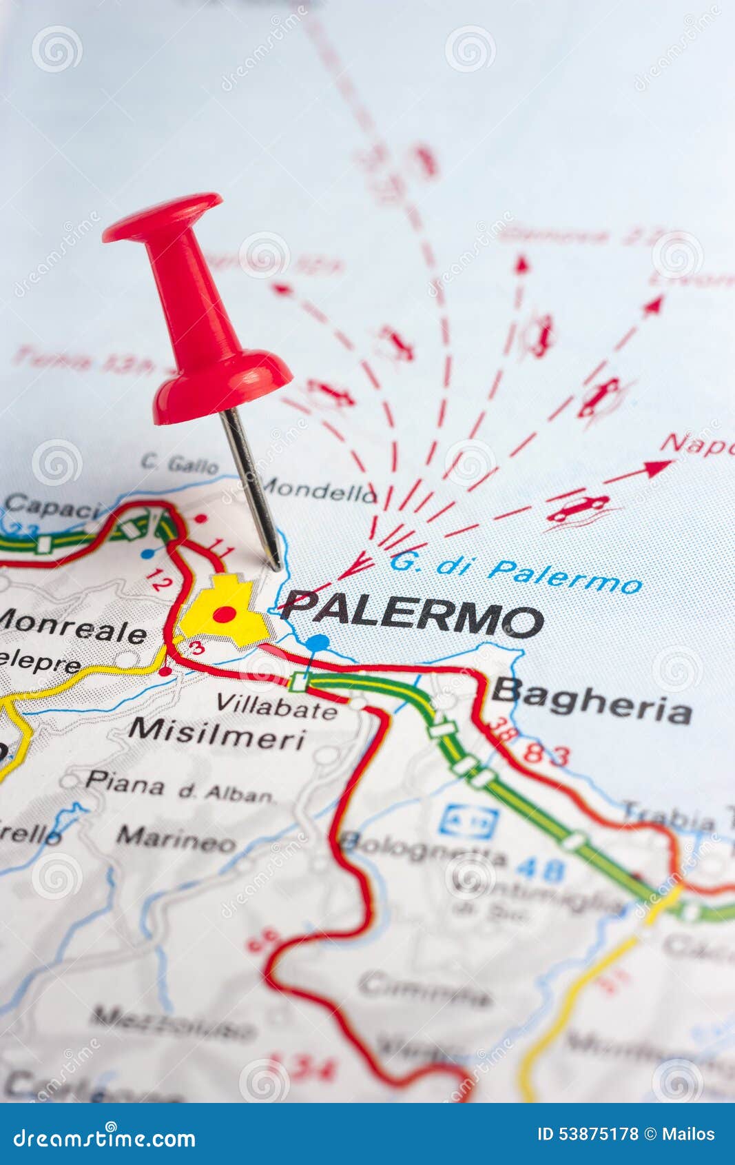 Palermo on the map stock photo. Image of holiday, needle - 53875178