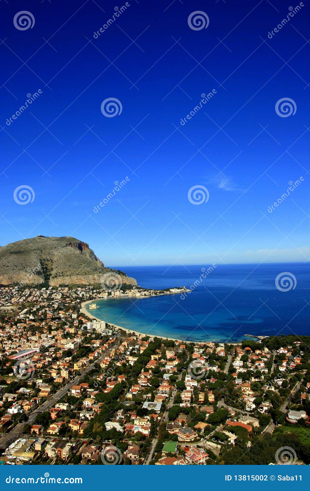 Palermo. Mondello Beach Landscape, Sicily Stock Photo - Image of city ...