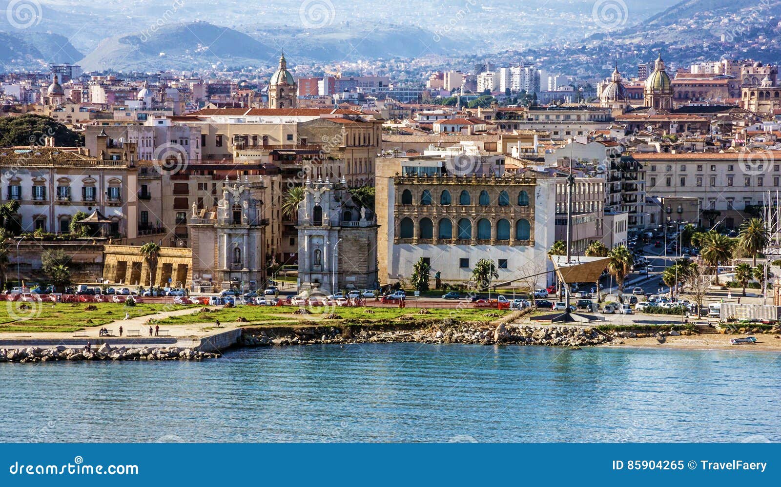 Palermo Seaside in Sicily, Italy. Seafront View. Stock Image - Image of ...